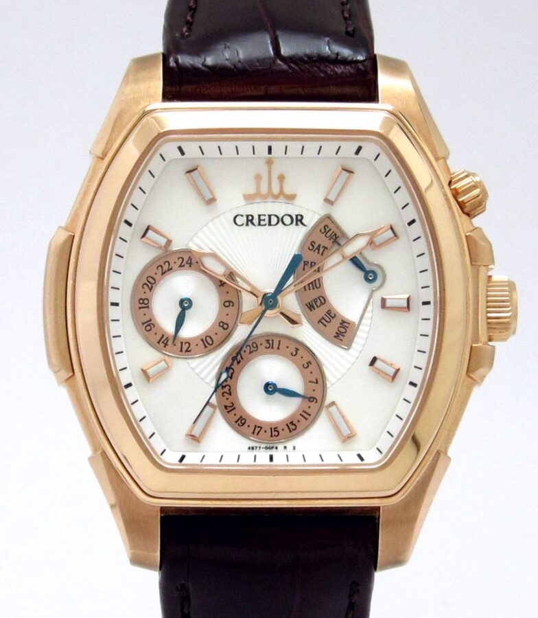 セイコー SEIKO ”K18PG無垢 クレドール・パシフィーク” デイデイト GBBG996 4S77-00D0 自動巻・裏スケ・24時間針・日付表示針・レトログラード式曜日表示 純正 ...